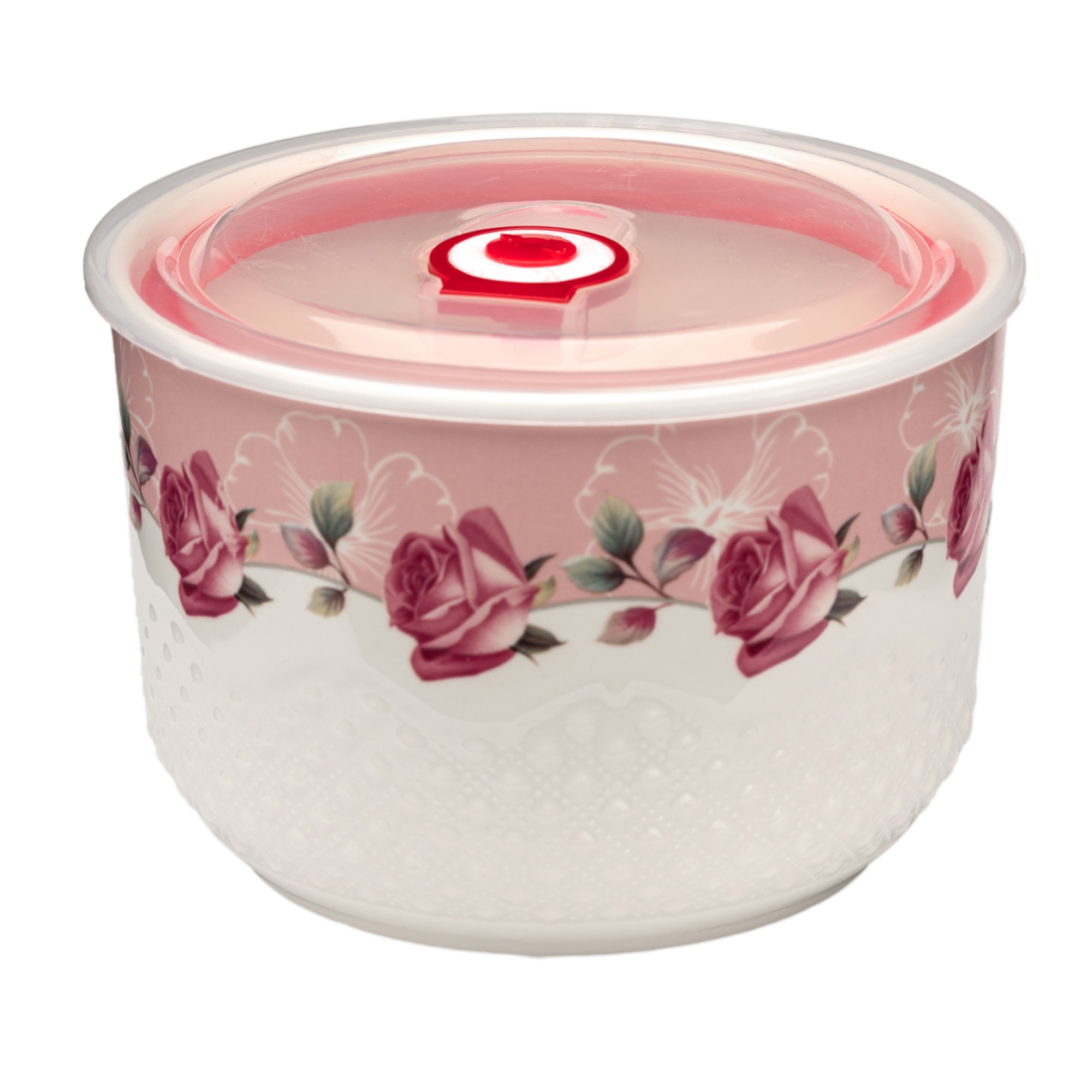 Set 3 boluri ceramice, capac plastic, etansare vid, model floral - eMAG.ro