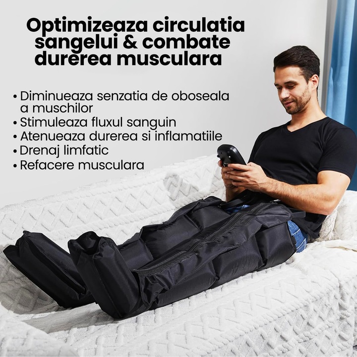 Aparat masaj picioare Premium, Terapeutic, Drenaj limfatic, 8 Camere de ...