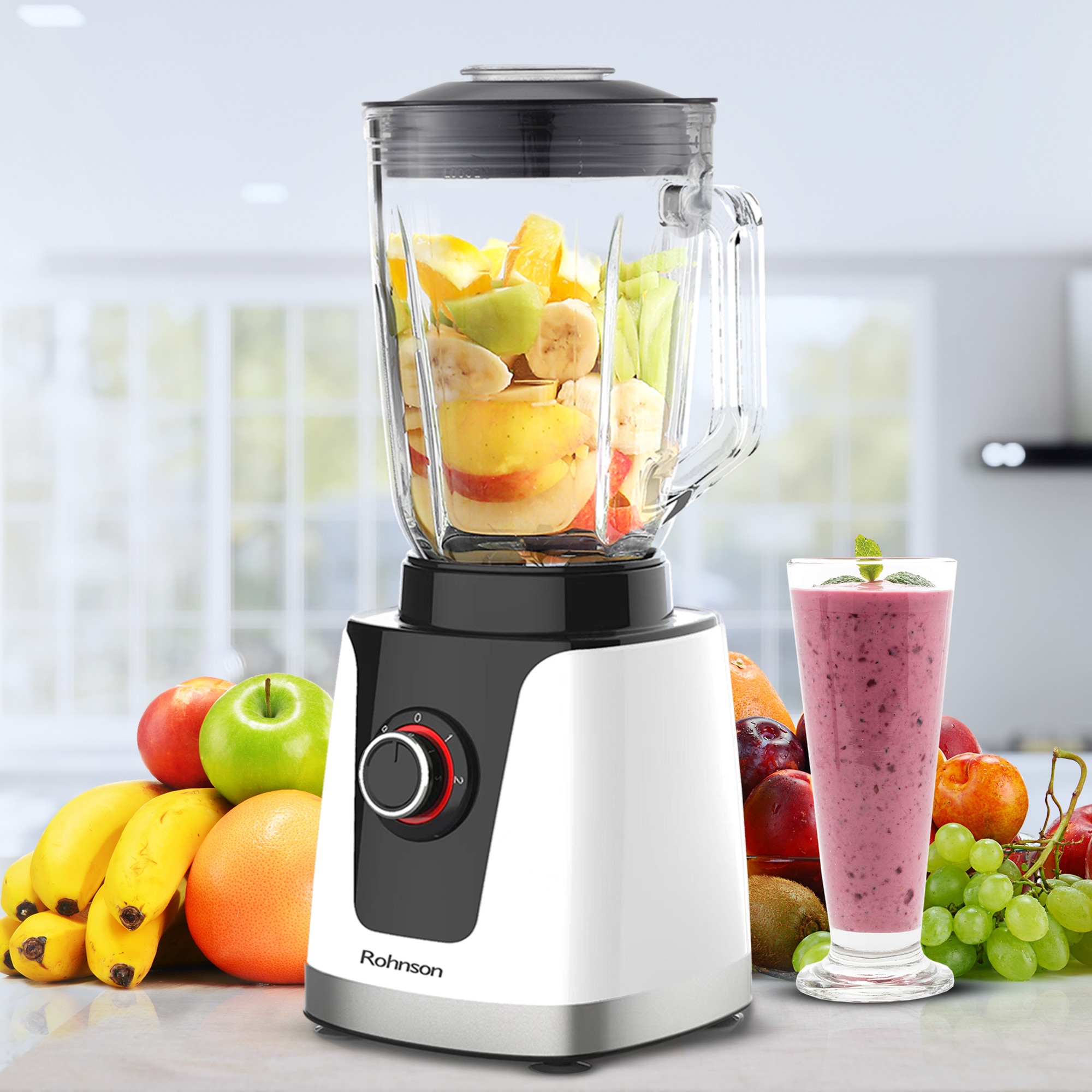 Blender de masa Rohnson R5337, 1500W, 17, 000 rpm, cana sticla, 1.5L, 6 ...