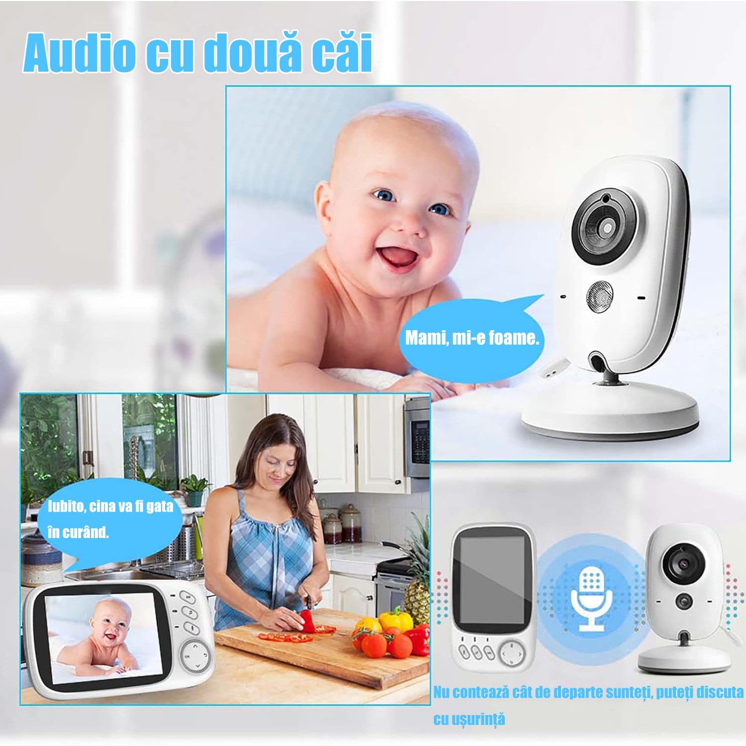 Monitor pentru copii, camera de supraveghere audio 2.4G cu 2 cai pentru ...