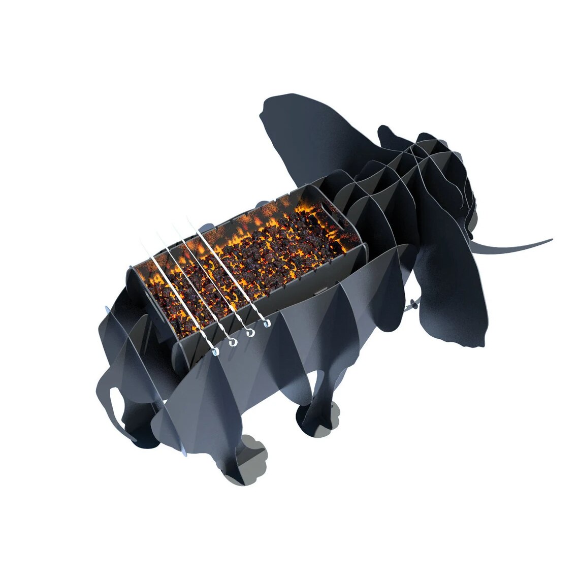 Gratar design unic in forma de Elefant BBQ, otel carbon, negru, 183x119 ...