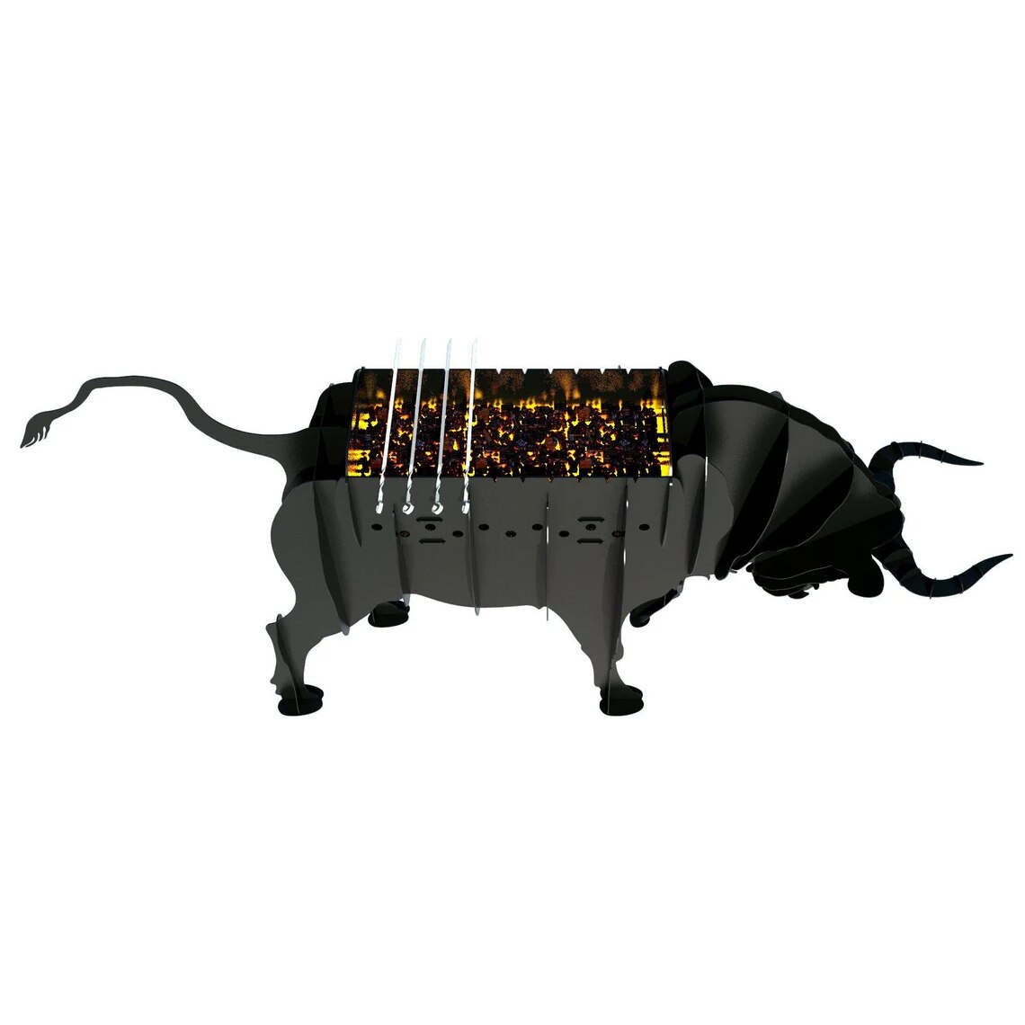 Gratar design unic in forma de Taur BBQ, otel carbon, negru, 209.1x53.4 ...