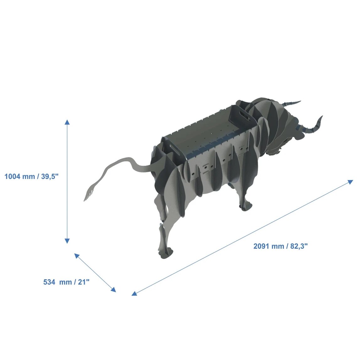 Gratar design unic in forma de Taur BBQ, otel carbon, negru, 209.1x53.4 ...