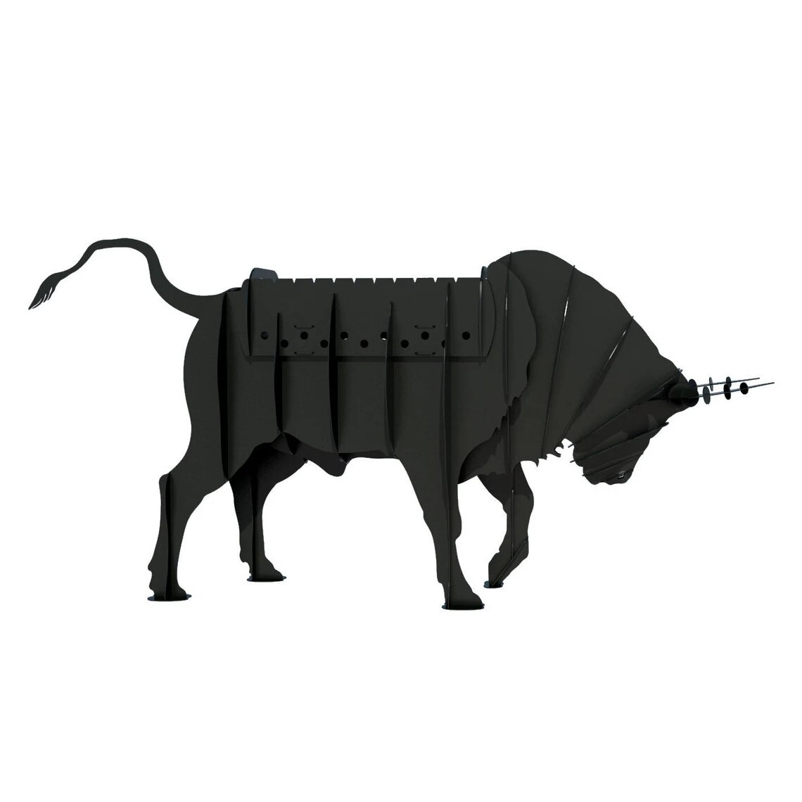 Gratar design unic in forma de Taur BBQ, otel carbon, negru, 209.1x53.4 ...