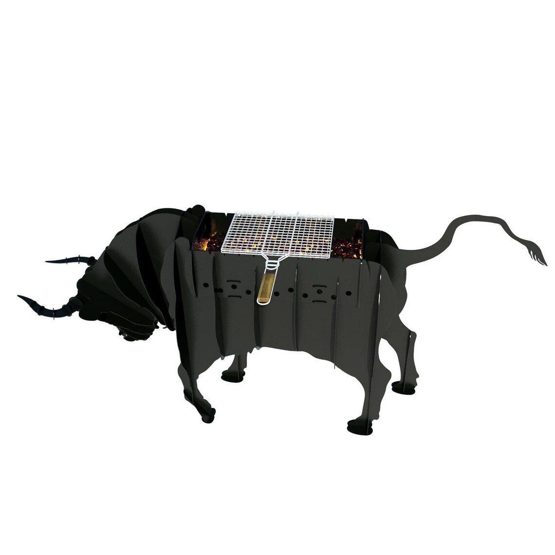 Gratar design unic in forma de Taur BBQ, otel carbon, negru, 209.1x53.4 ...