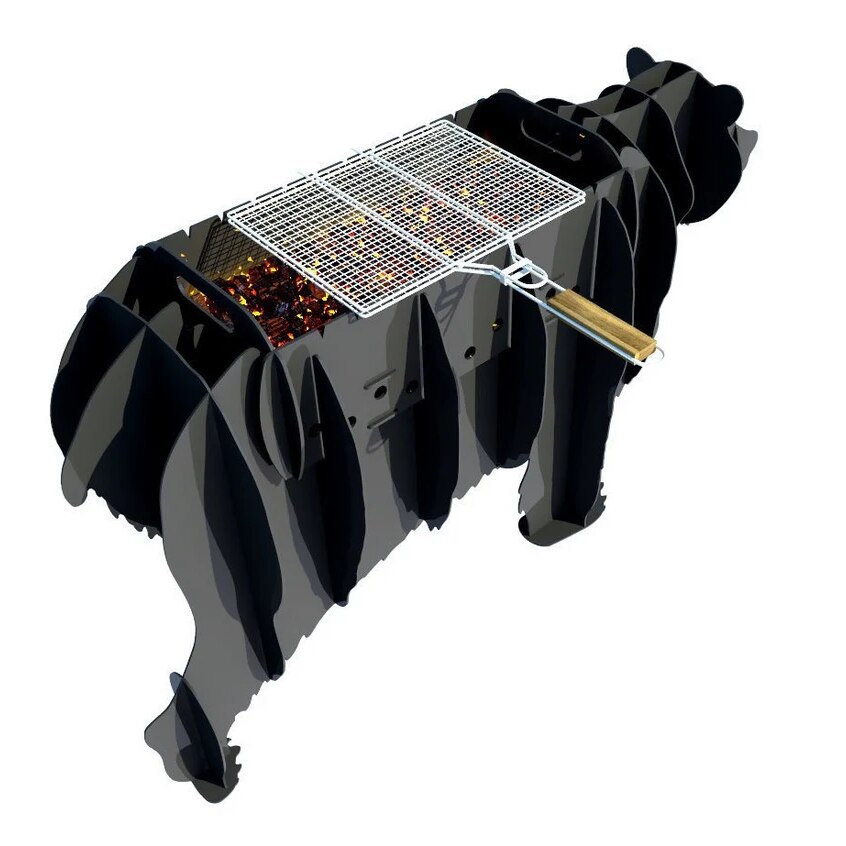 Gratar design unic in forma de Urs BBQ, otel carbon, negru, 145.9x47.3 ...