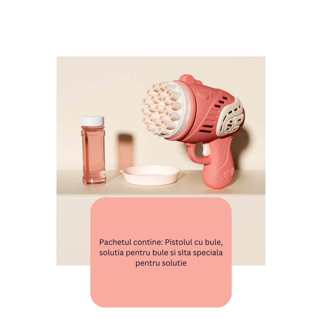 Masina roz tip pistol pentru facut bule Selling Depot® cu 23 de gauri ...