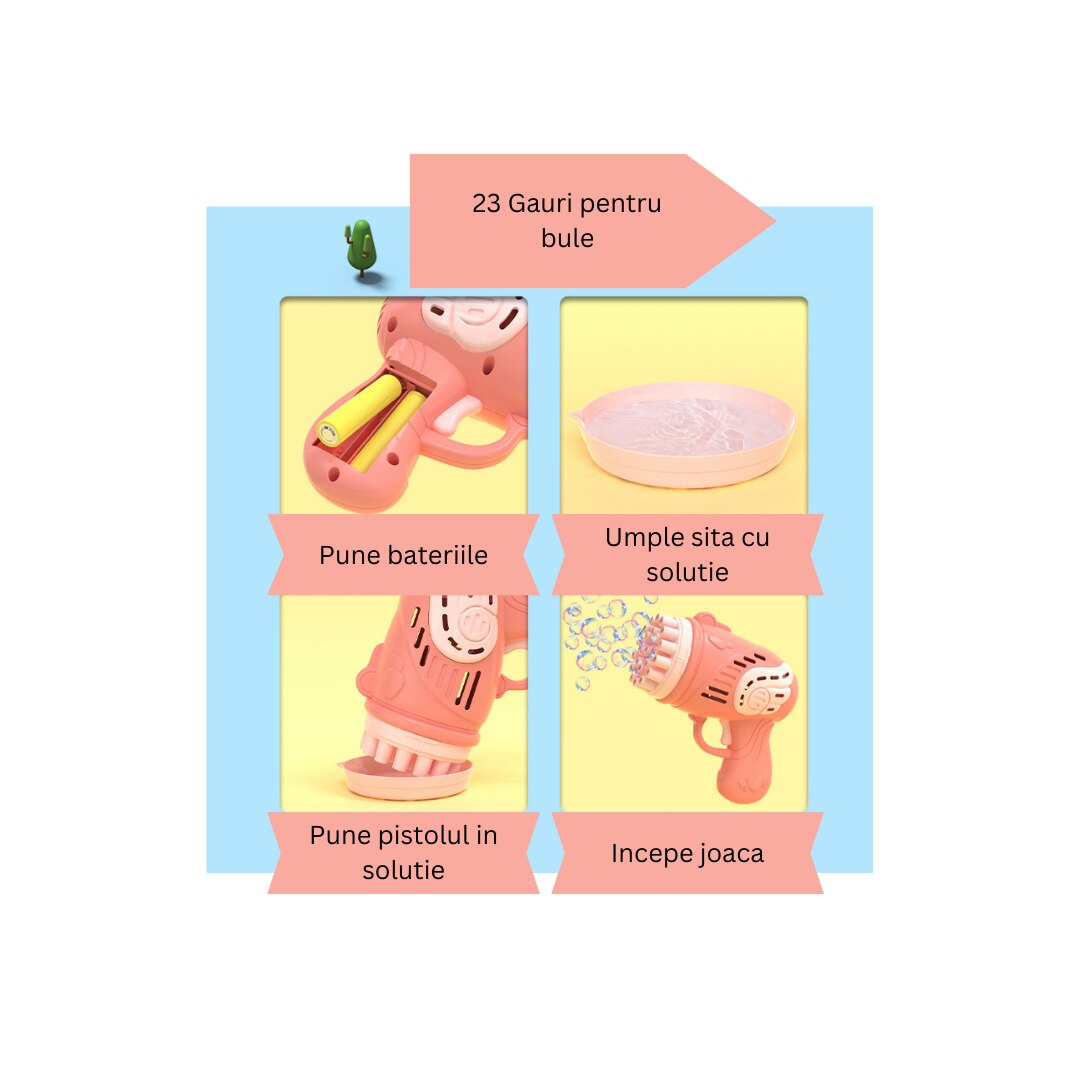 Masina roz tip pistol pentru facut bule Selling Depot® cu 23 de gauri ...