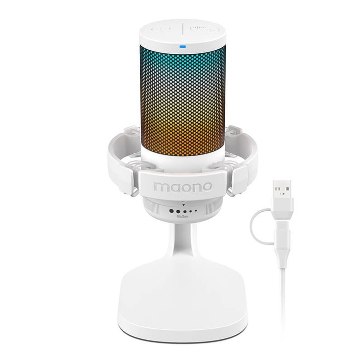 Microfon PC MAONO DGM20, control audio, iluminare LED, alb - eMAG.ro