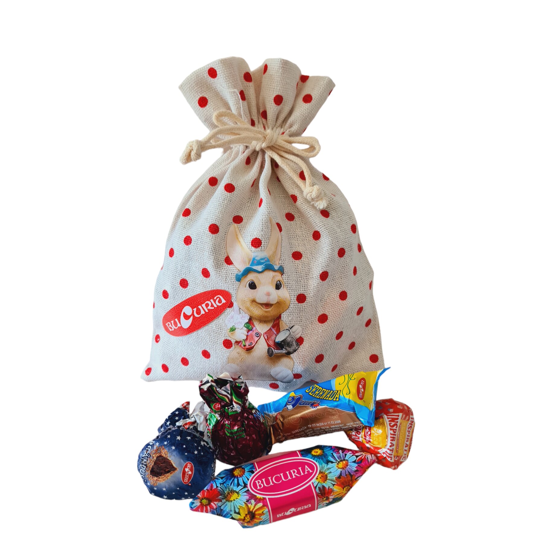 Set 2 saci cu imprimeu iepuras cu mix de bomboane Bucuria, 250g - eMAG.ro