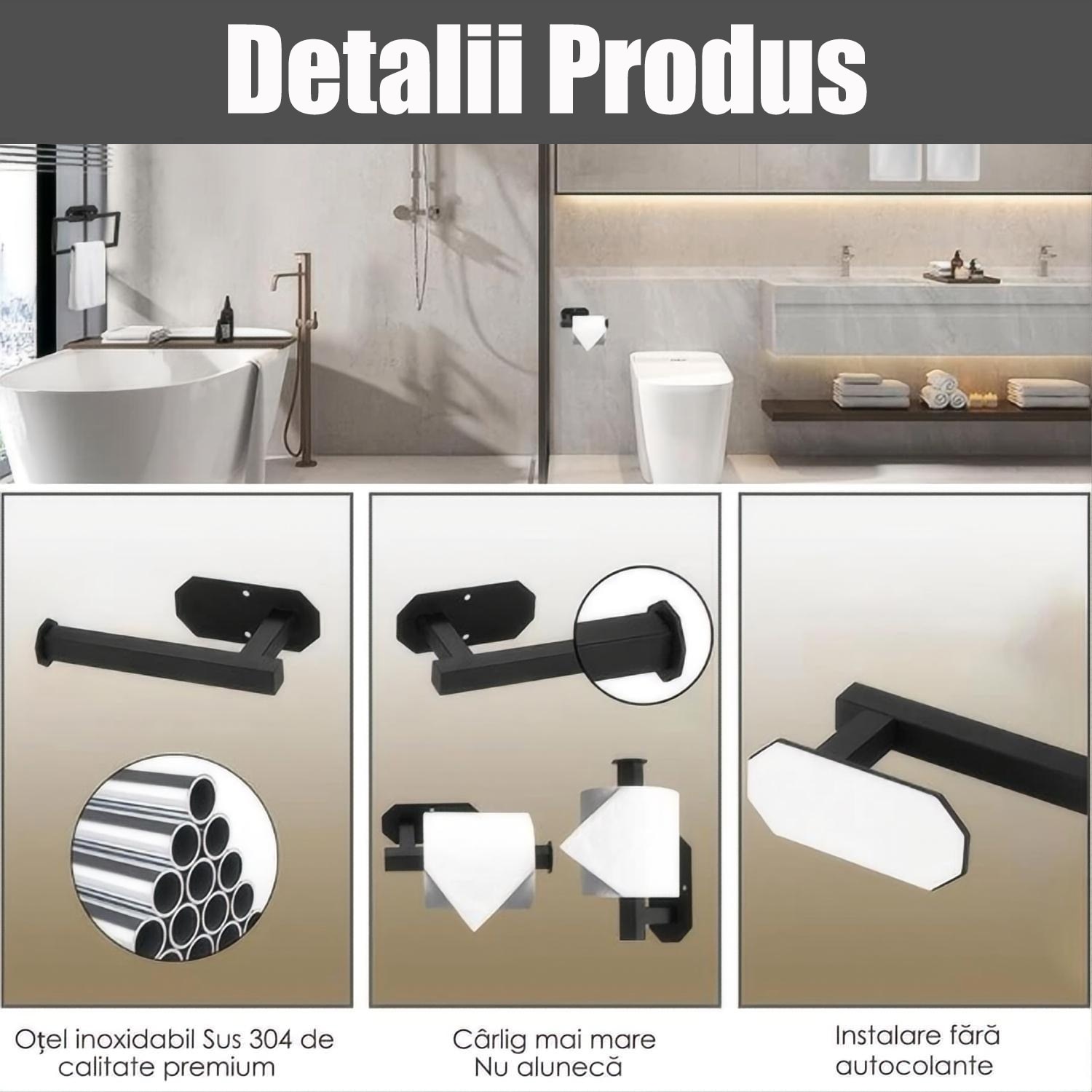 Set 4 Suport Prosoape Baie, BYONDSELF®, cu 40cm Bara de Prosoape ...