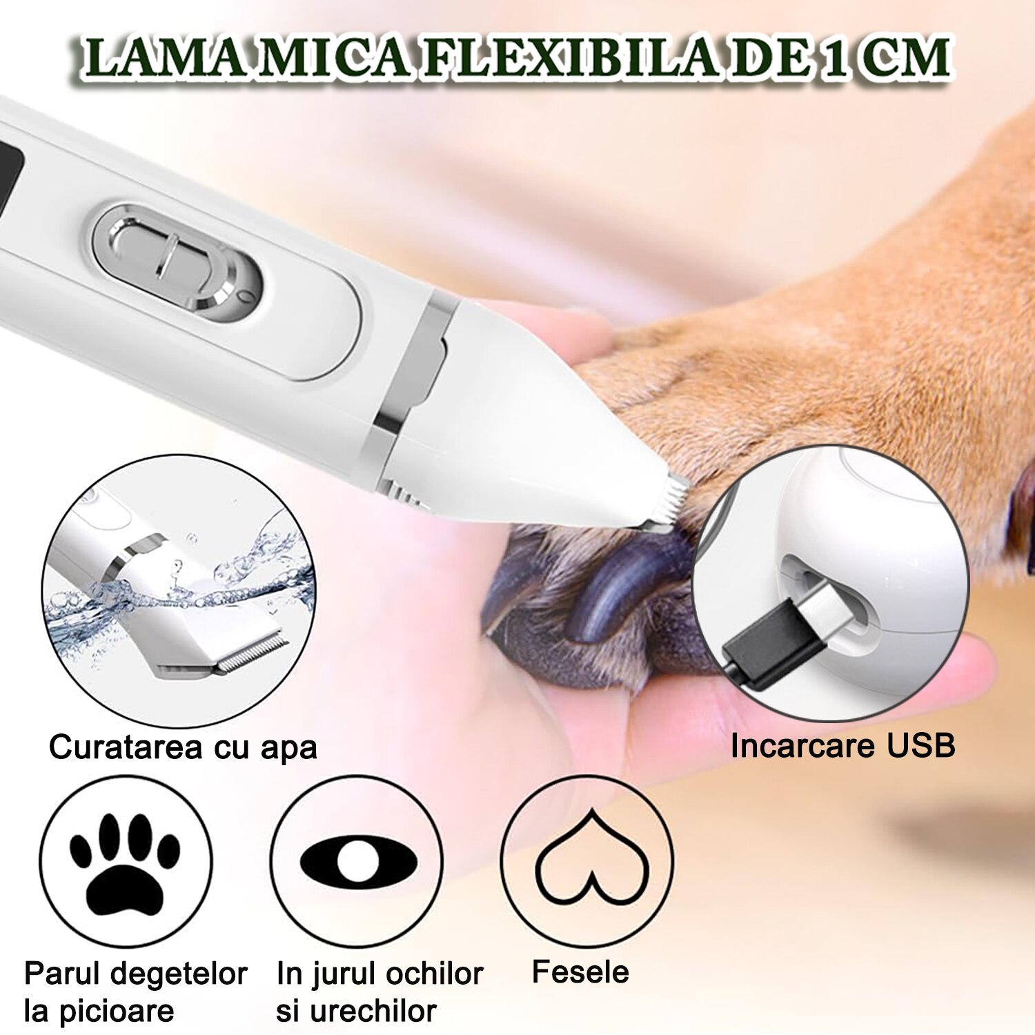 Masina de Tuns Animale, BYONDSELF®, 4 in 1, Lame Ceramice, si un capat ...