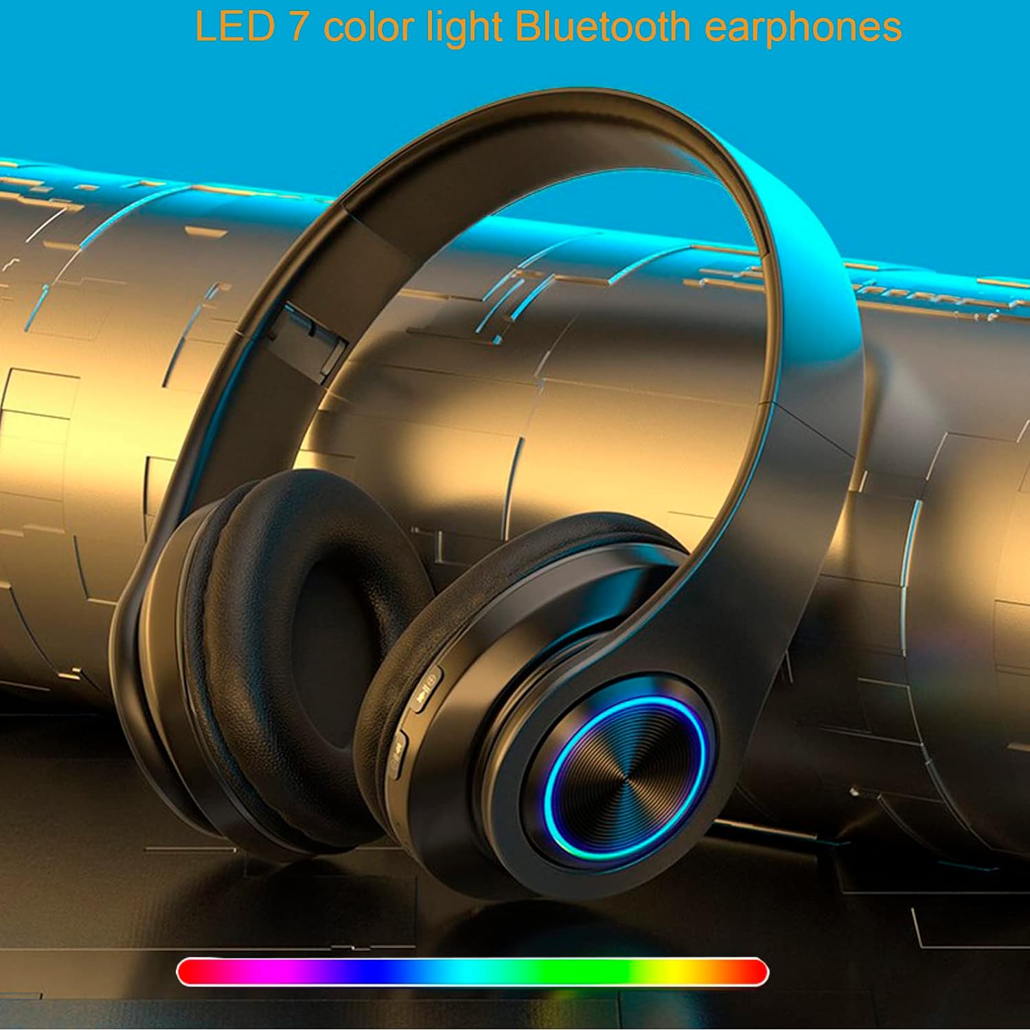 Casti Bluetooth fara fir, lumini LED colorate, microfon incorporat ...