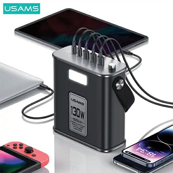 Powerbank USAMS 80000 mAh 130W 2 x USB-C + 3 x USB-A cu QC3.0+PD cu ...