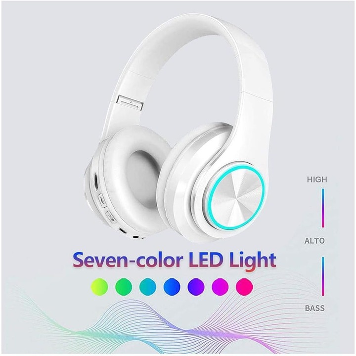 Casti Bluetooth fara fir, lumini LED colorate, microfon incorporat ...
