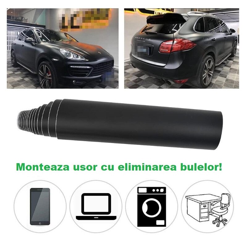 Folie Autocolant Negru Mat 50 X 100cm, Cu Tehnologie De Eliminare A ...