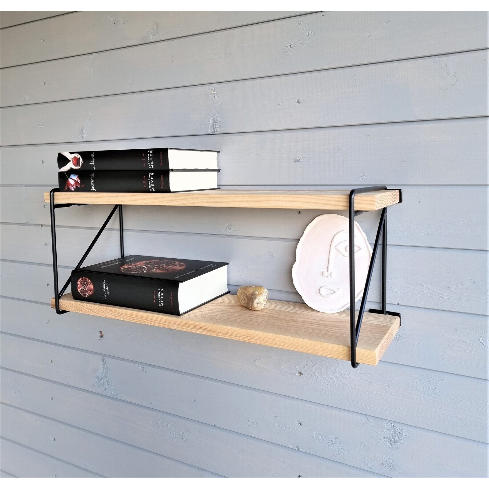Set 2 Polite cu Console Metalice Pentru Perete, Stejar, 40 x 15 cm ...