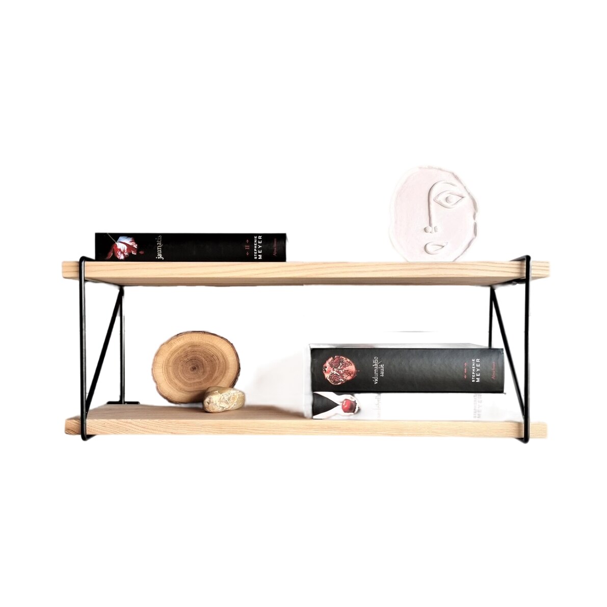 Set 2 Polite cu Console Metalice Pentru Perete, Stejar, 40 x 15 cm ...