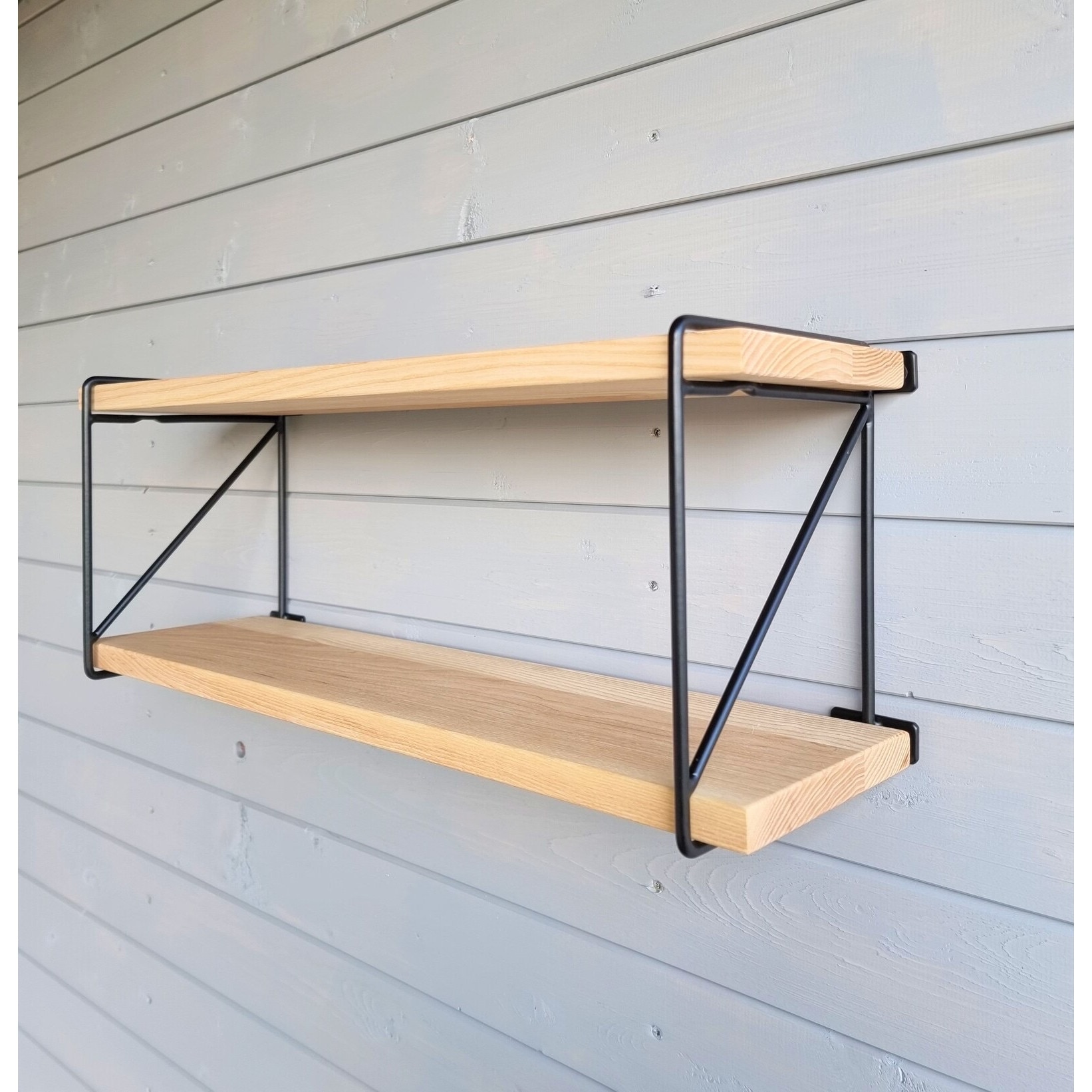 Set 2 Polite cu Console Metalice Pentru Perete, Stejar, 40 x 15 cm ...