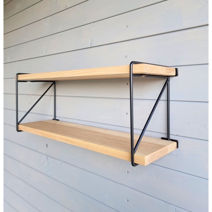 Set 2 Polite cu Console Metalice Pentru Perete, Stejar, 40 x 15 cm ...