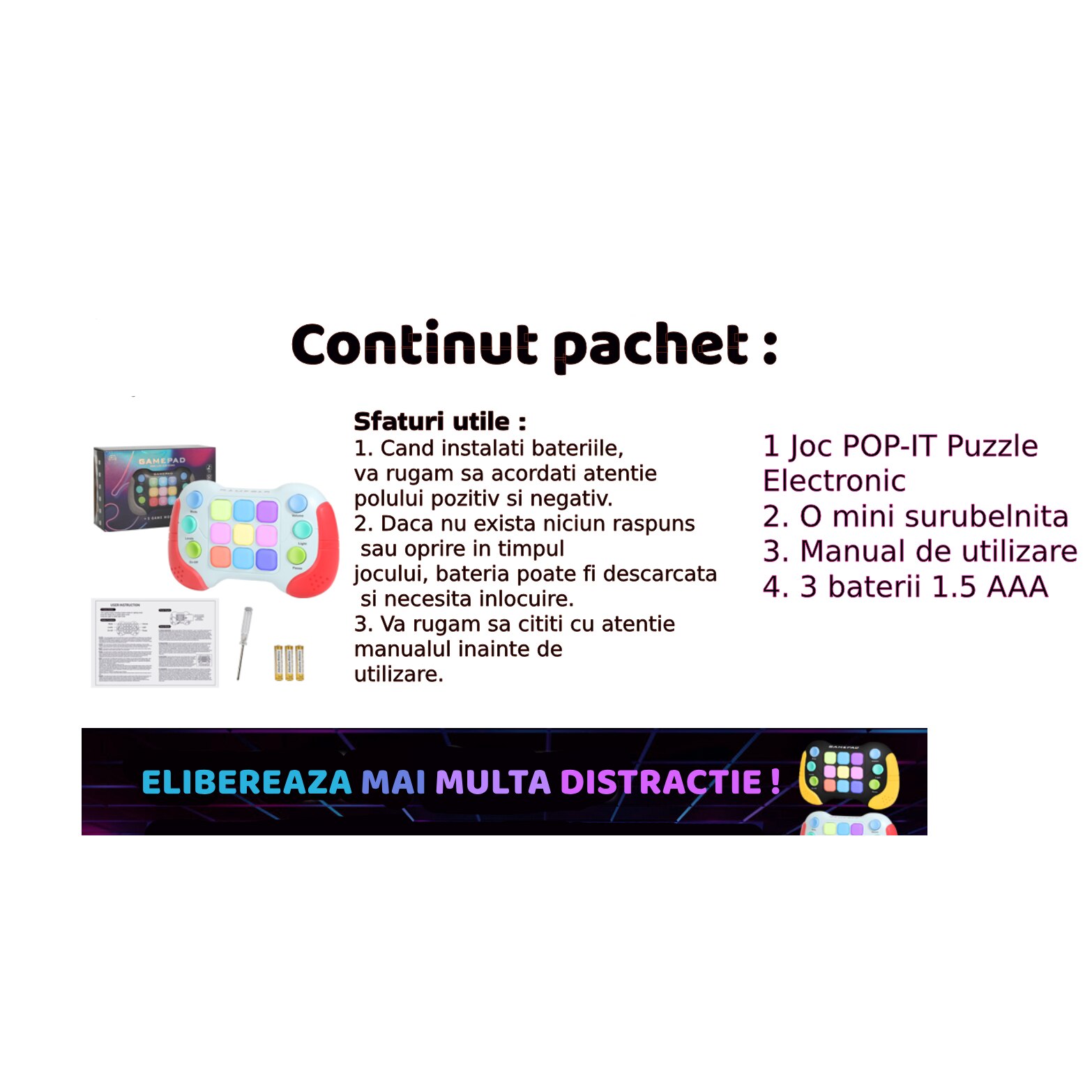 Jucarie Pop It Puzzle Electronic cu butoane, baterii incluse ...