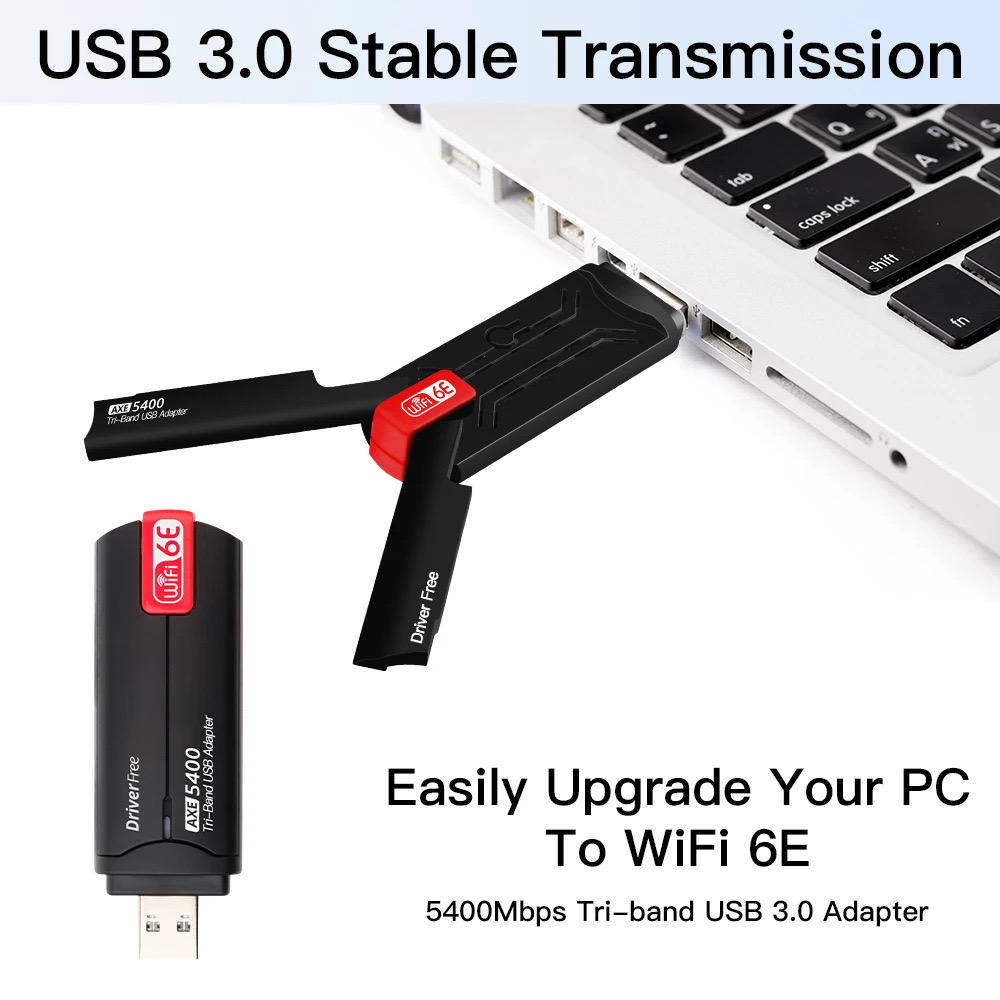 Adaptor Wireless, Wi-Fi 6E, Tri-Band, MU-MIMO, WiFi Ethernet, USB 3.0 ...