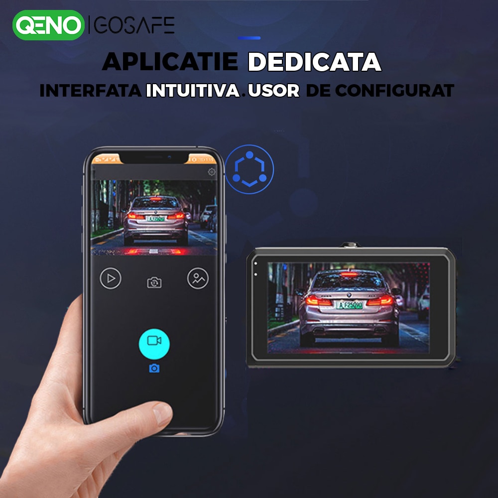 Camera Auto De Bord Tripla, 2K Full HD-1440P, Qeno® GoSafe, WDR, GPS ...