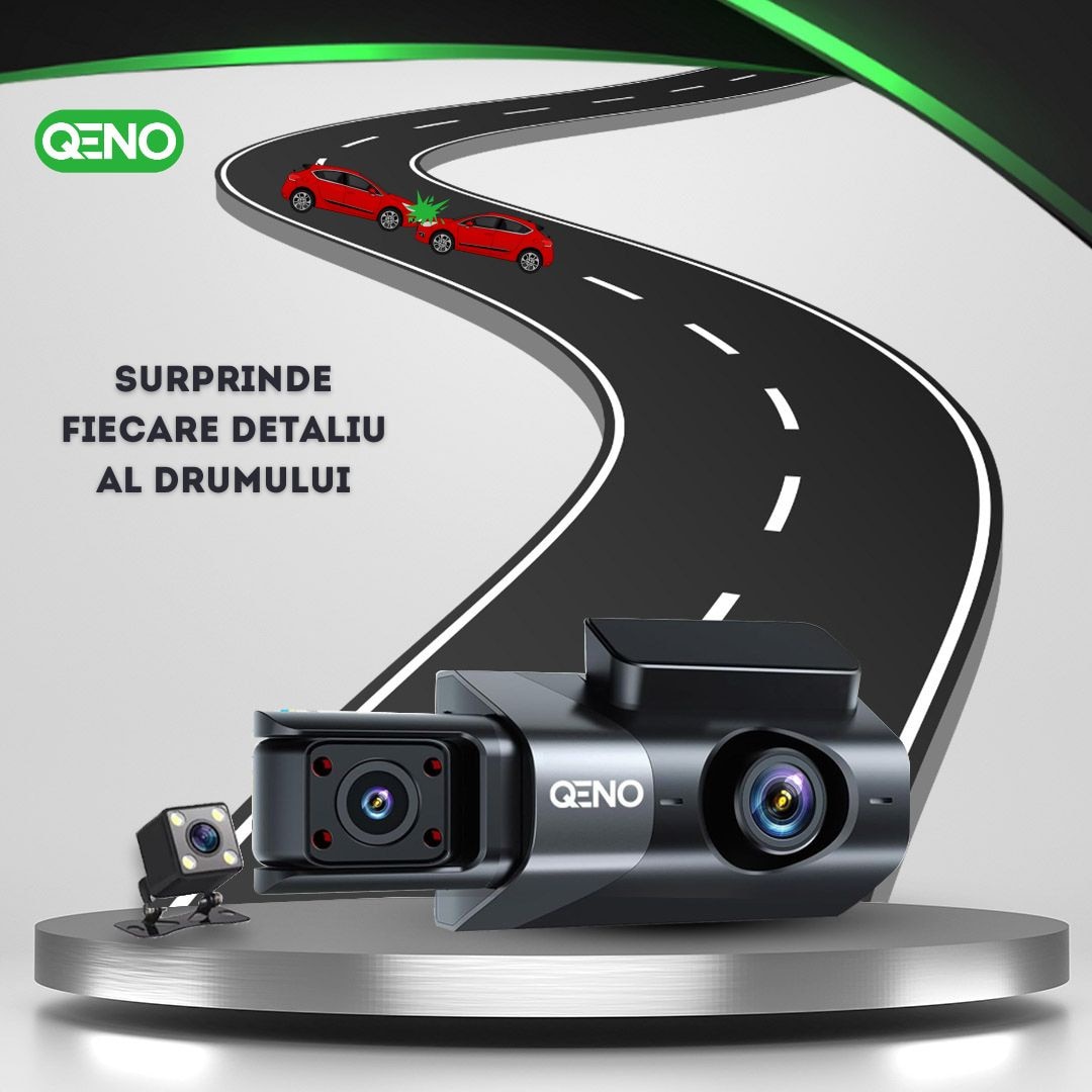 Camera Auto De Bord Tripla, 2K Full HD-1440P, Qeno® GoSafe, WDR, GPS ...