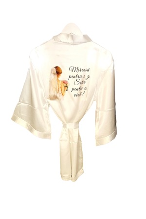 Halat Mireasa din Satin Alb personalizat cu textul ”Mireasa pentru o zi ...