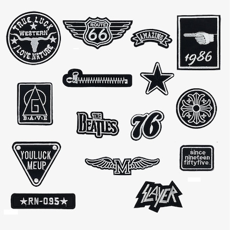 Set 15 petice textile, JENUOS®, patch brodat, diverse dimensiuni, Negru ...