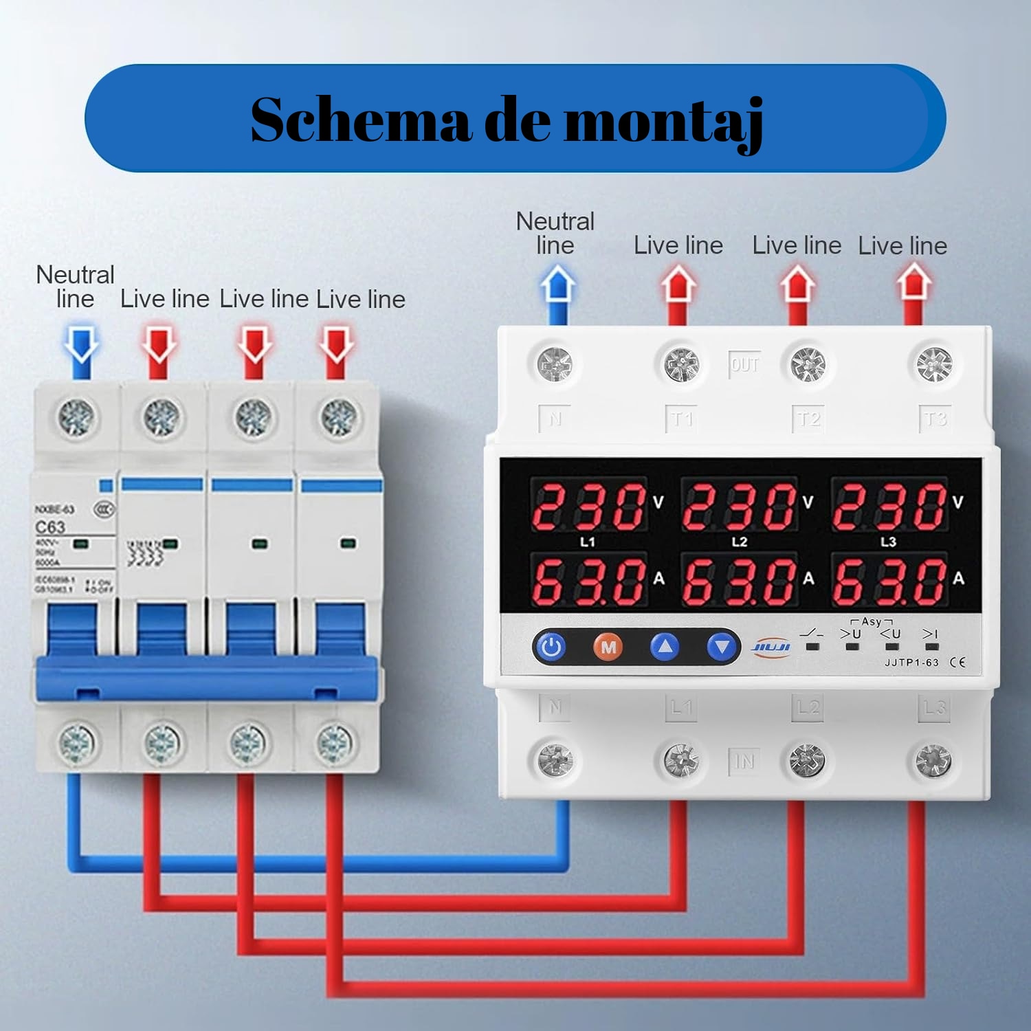 Releu trifazat de protectie supratensiune si suprasarcina 380V reglabil si digital recuperare ...