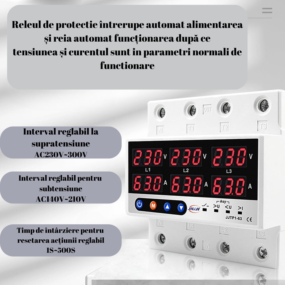 Releu trifazat de protectie supratensiune si suprasarcina 380V reglabil si digital recuperare ...