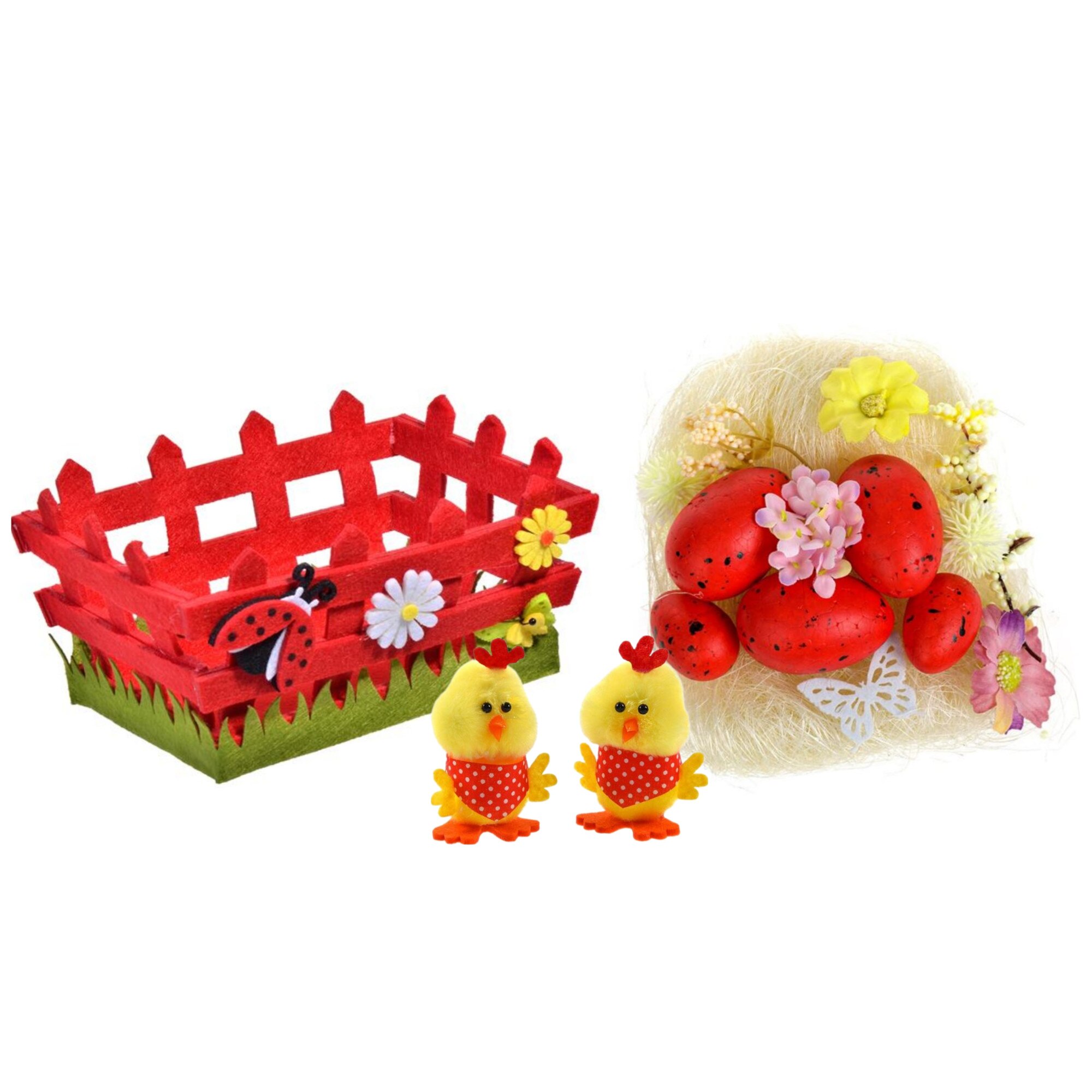 Decor Masa de Paste cu Oua Rosii, Cos si Puisori - eMAG.ro