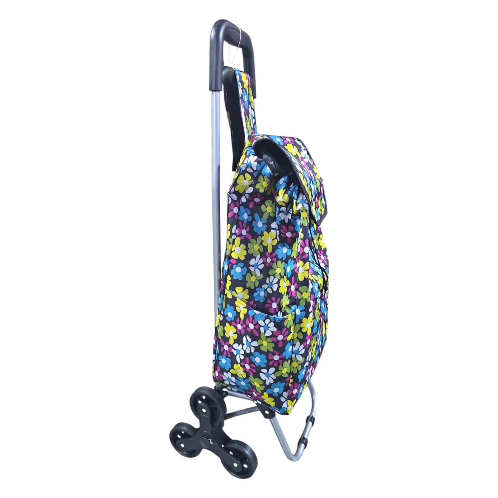 Carut aluminiu piata model inflorat, cu 3 roti si sac, faciliteaza ...