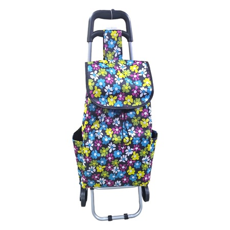 Carut aluminiu piata model inflorat, cu 3 roti si sac, faciliteaza ...