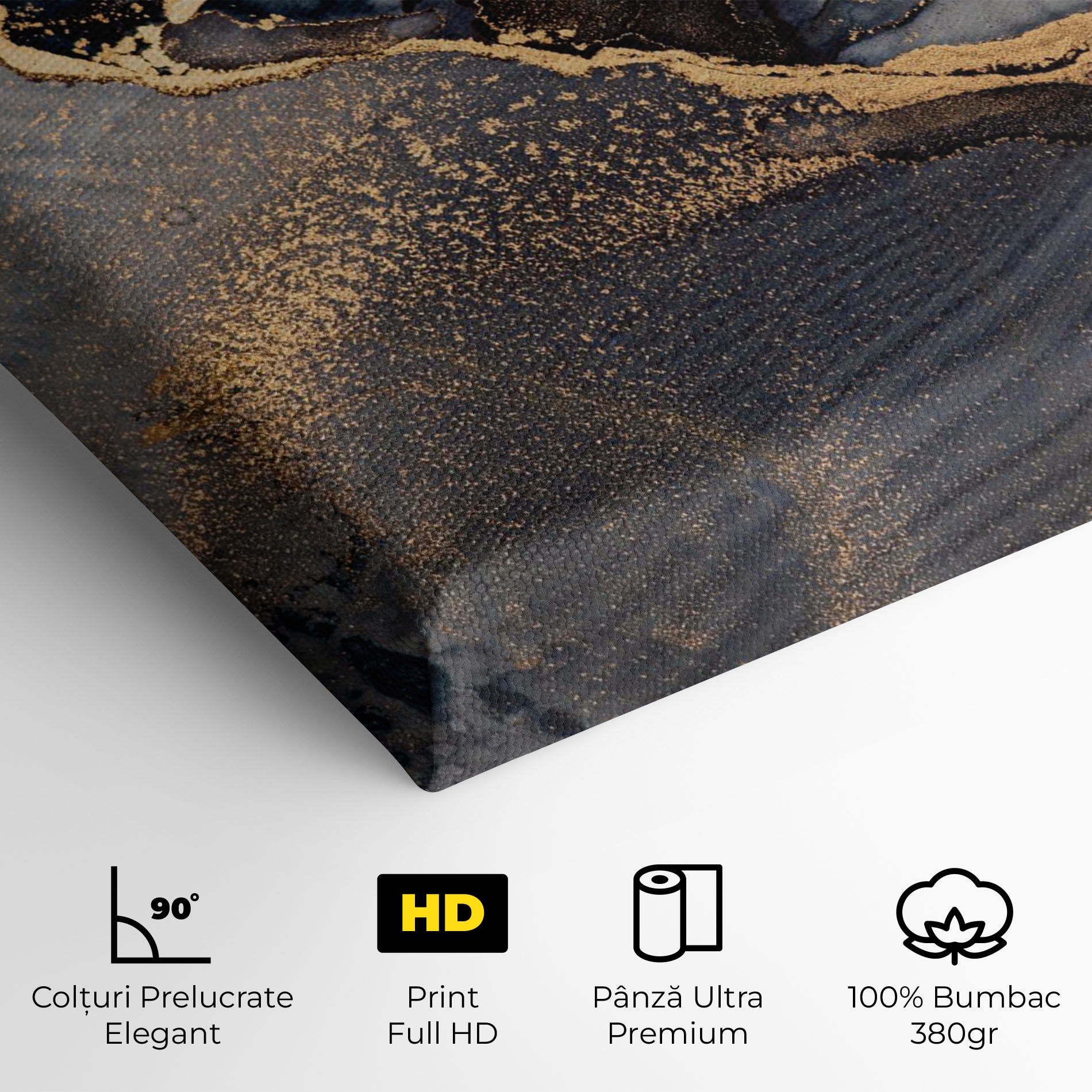 Tablou Canvas, 80x160 cm, Dormitor si Living, Abstracte, Marble, Golden ...