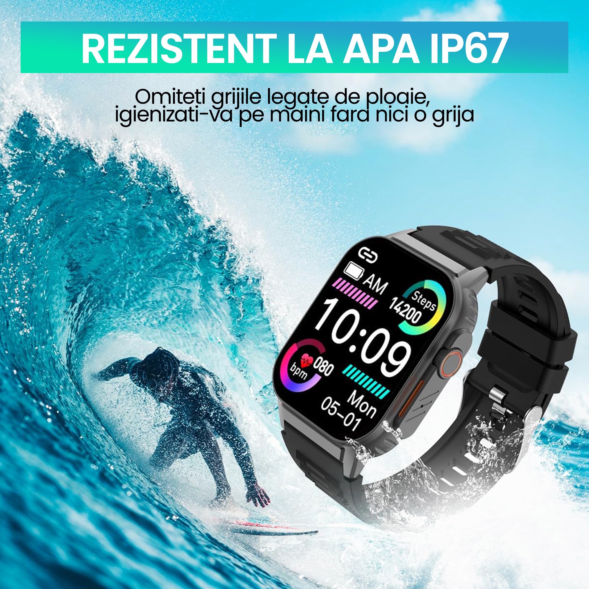Ceas smartwatch, Inteligent cu Multiple functii fitness, Monitorizare ...