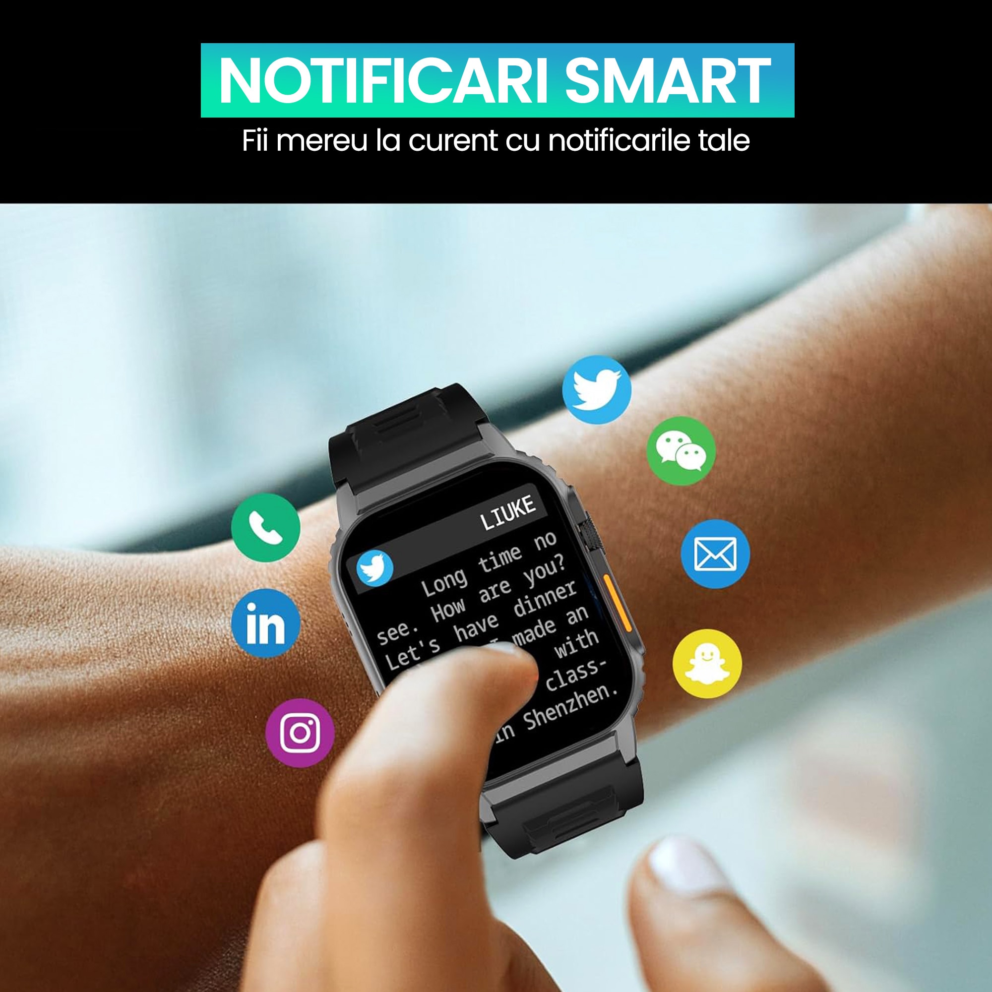 Ceas smartwatch, Inteligent cu Multiple functii fitness, Monitorizare ...