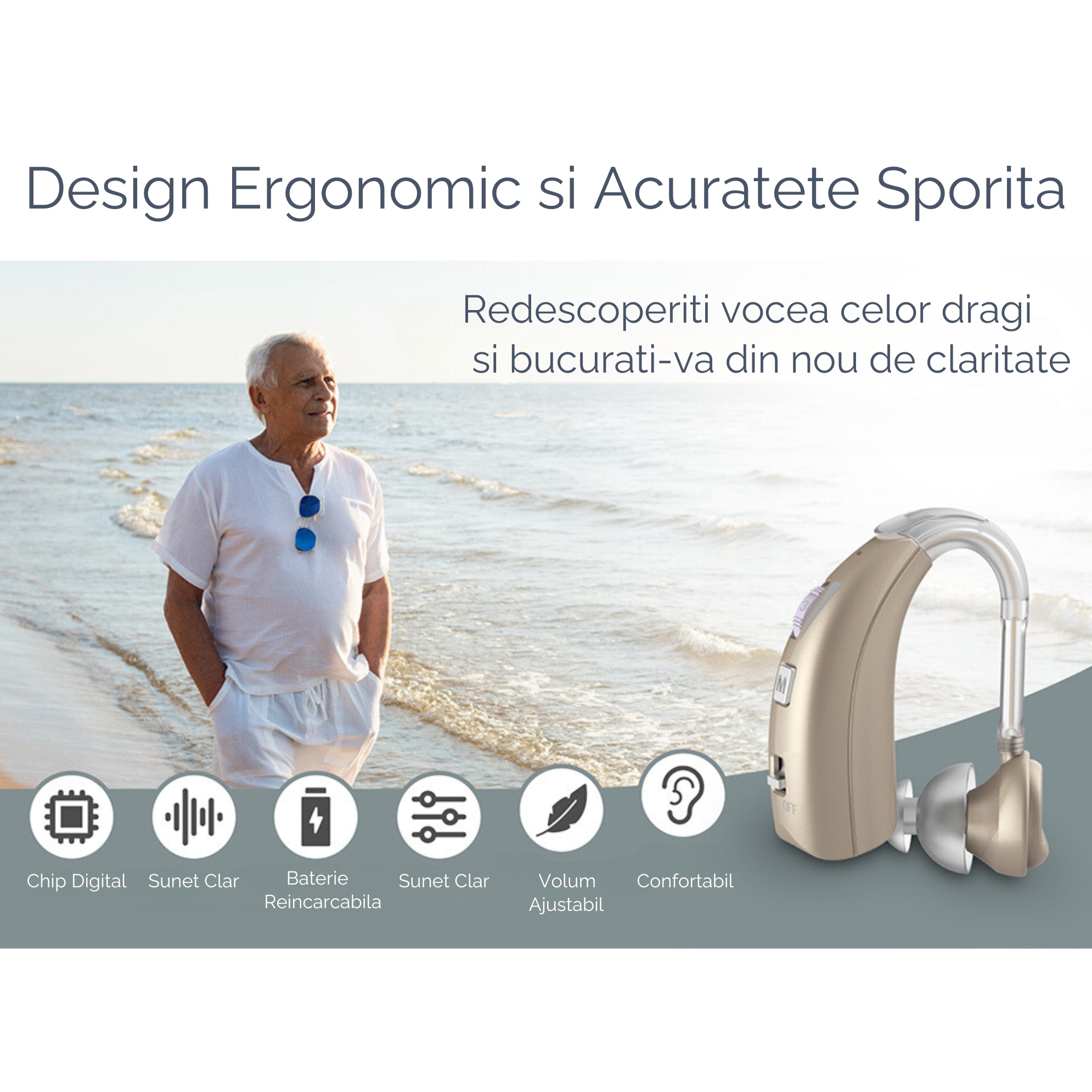 Aparat Auditiv Reincarcabil Set 2Buc, cu Acumulator Vixev, 130 dB ...