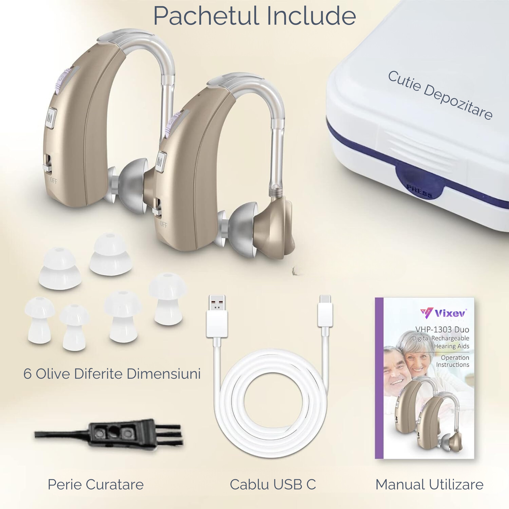 Aparat Auditiv Reincarcabil Set 2Buc, cu Acumulator Vixev, 130 dB ...
