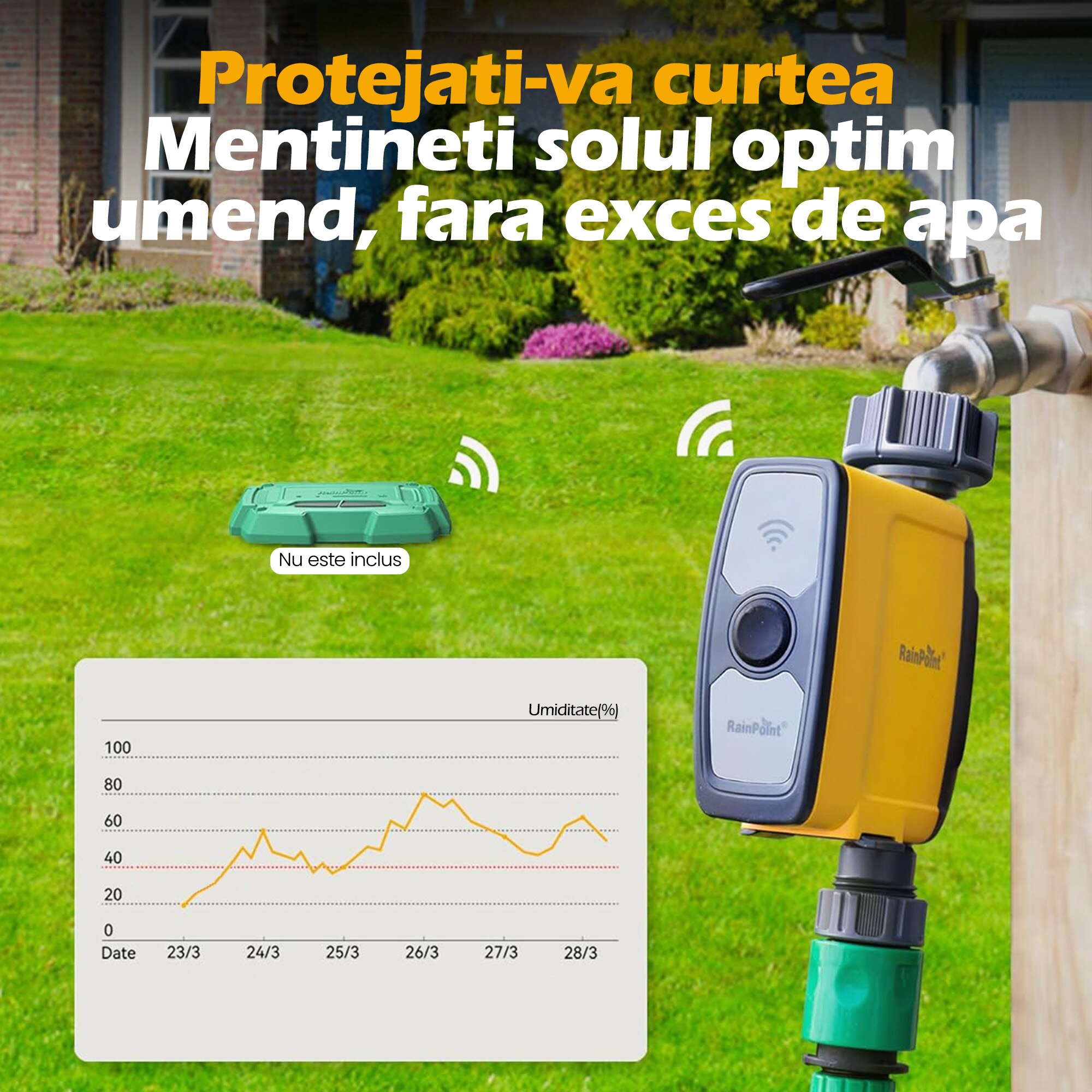 Programator irigatii WiFi RainPoint, 3 Programe, 2 Moduri, Ajustare ...