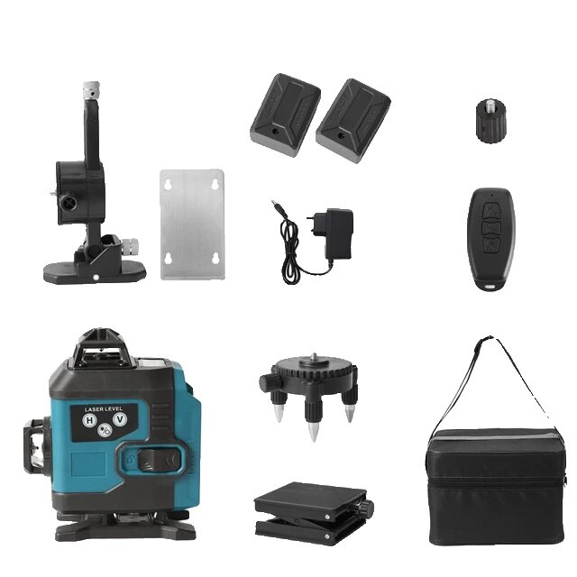 Nivel cu laser 4D, 16 linii, verde, autonivelant, cu functie de inclinare, IP54, 2 baterii, 25m ...