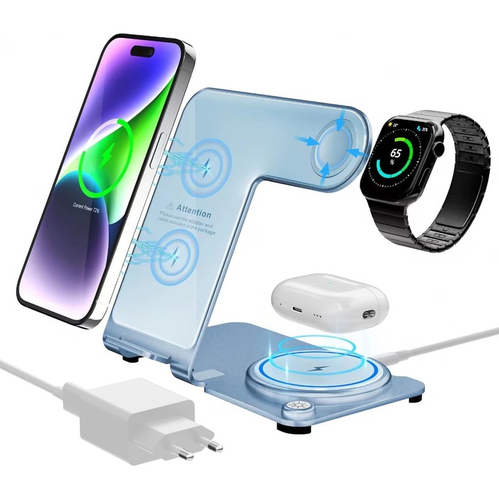 Incarcator Wireless Xenomo® Statie de incarcare 3 in 1, Fast Charger ...