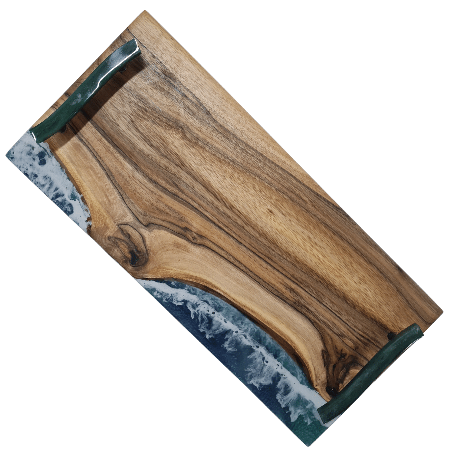 Platou Servire Handmade Model Ocean din Lemn de Nuc cu Rasina - eMAG.ro