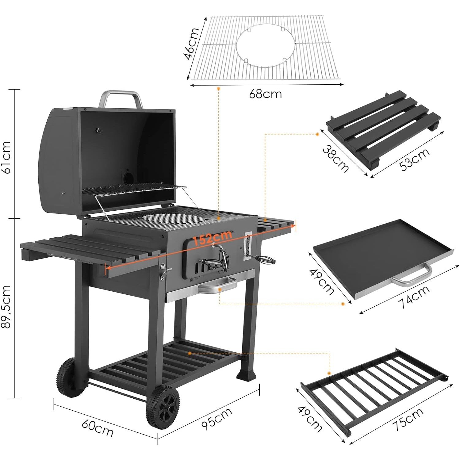 Gratar gradina cu afumatoare, Sistem de ventilatie, Inox, Termometru ...