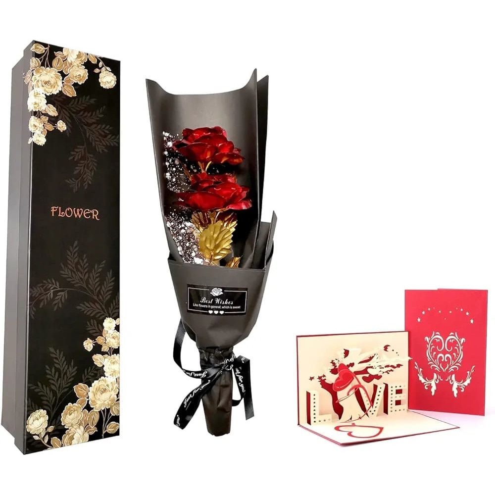 Trandafir suflat cu Aur de 24K: Simboluri Eterne ale Iubirii intr-un buchet de Eleganta pentru ...