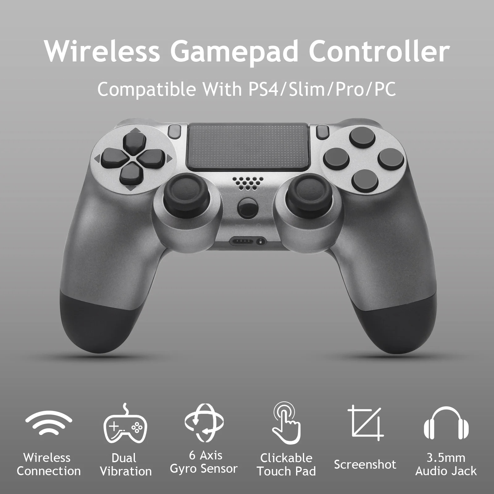 Controller Wireless pentru PS4, Dual Vibration, 6-Axis, Gri - eMAG.ro
