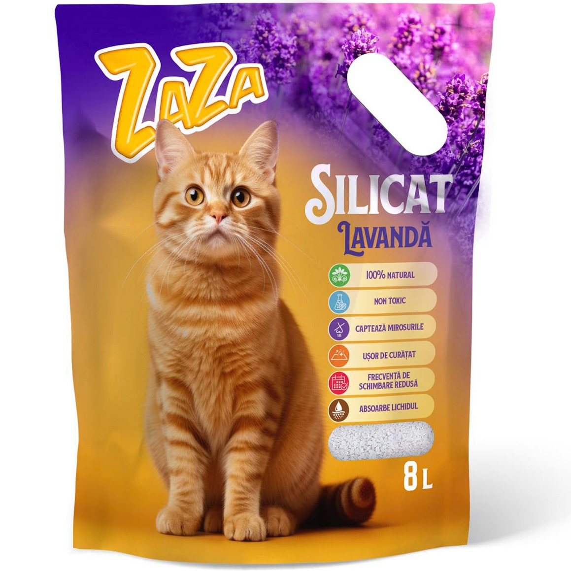 Asternut igienic pentru pisici Zaza Silicat Lavanda, 8l - eMAG.ro