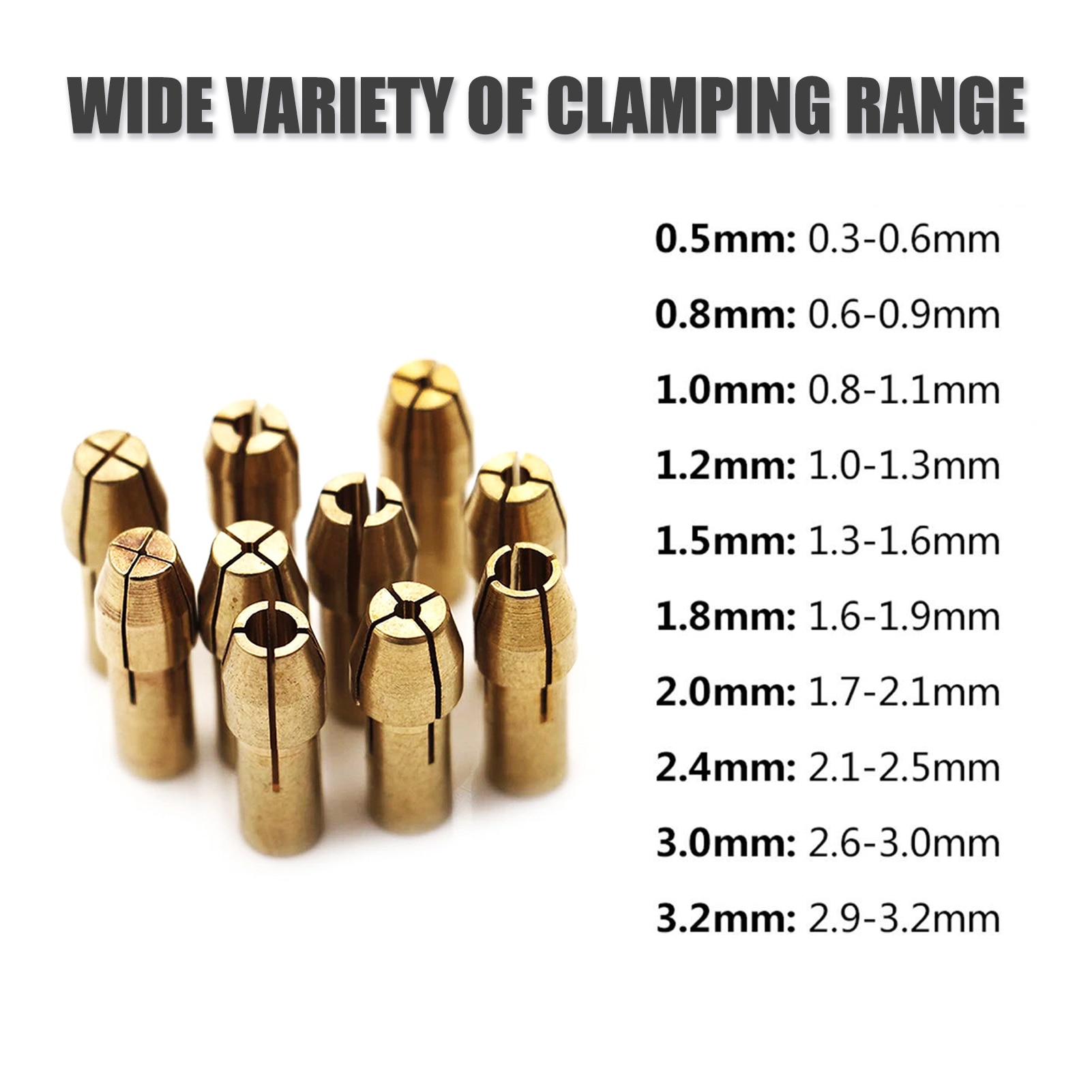 Set 10 piese mandrine mini pentru scule rotative, cupru, 0.5-3.2mm ...