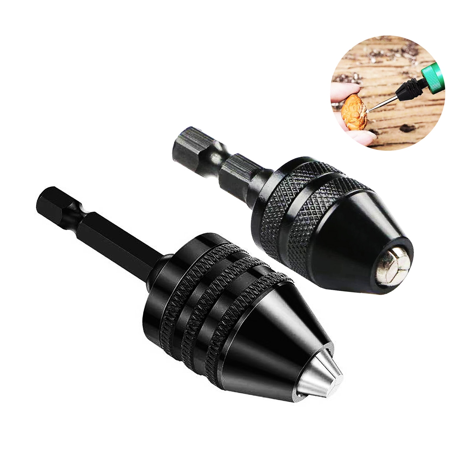 Set 2 Adaptoare Mandrina Fara Cheie, Hex Shank 1/4", Aliaj Aluminiu, 0. ...